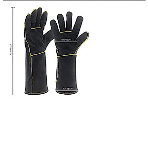 HH SPORTS Leather Welding Gloves,Heat/Fire Resistant,Mitts for forged, Tig,Mig,BBQ,Oven,Grill,Fireplace,Baking,Furnace,Stove,Pot Holder,welder,Animal Handling Glove.Black - 16 inches