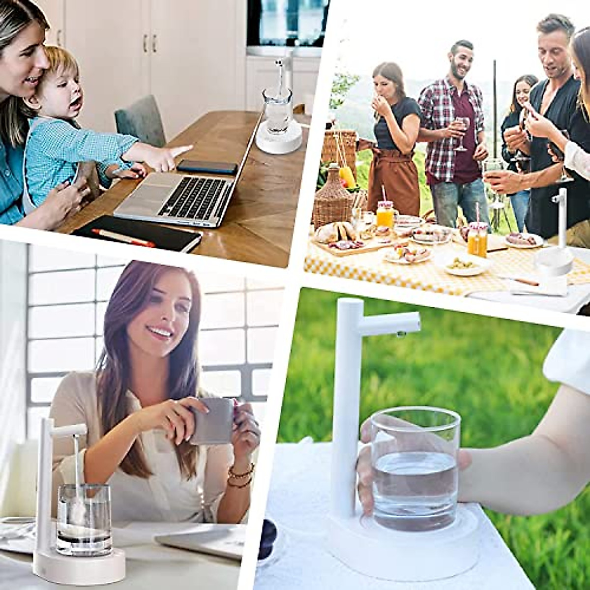 POGAIN Water Dispenser for Desktop, 7 Quantitative Levels Water Pump Mini Tablet Countertop for 1 2 3 4 5-Gallon Bottle (White)