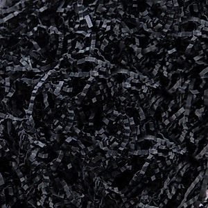 Gloreyan 1/2LB Crinkle Cut Paper Shred, Black Raffia Paper Sherd Filler Grass for Gift Wrapping Basket Filling Birthdays Weddings Party Supply