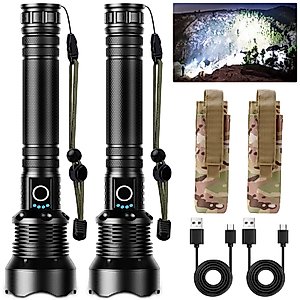 BERCOL Rechargeable LED Flashlights High Lumens, Super Bright 900,000 Lumens Flashlight with 5 Modes & Waterproof, Powerful 10000mAh High Capacity Flash Light for Camping Emergencies - 2 Pack