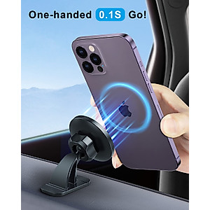 SUPERONE for MagSafe Car Mount, Strong [Never Drop] Magnetic Phone Holder for Car Dash, HandsFree 360° Rotation Phone Mount [Strongest 3M Adhesive] for iPhone 15 14 13 12 & MagSafe Case - Black