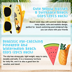 Honoson 16 Pcs Beach Towel Clips for Beach Chairs Beach Chair Clips for Towels Beach Towel Holder Plastic Cute Clothes Pins Funny Decorative Clothespins for Patio Pool Accessories Summer, 8 Styles