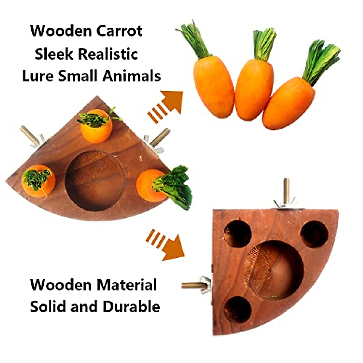 CooShou Hamsters Feeder Bowl Small Animals Guinea Pigs Corner Wooden Feeder Dishes with 3pcs Carrots Cage Feeder for Guinea Pigs, Hamster, Chinchilla Hedgehog Gerbil
