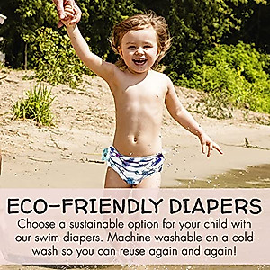 Reusable Swim Diapers for Babies, Infants & Toddlers - Adjustable Girls Swimming Diaper 0-2 Years, Eco-Friendly Washable with Snaps – Floral & Tribal Feather – 2 Pack by Will & Fox