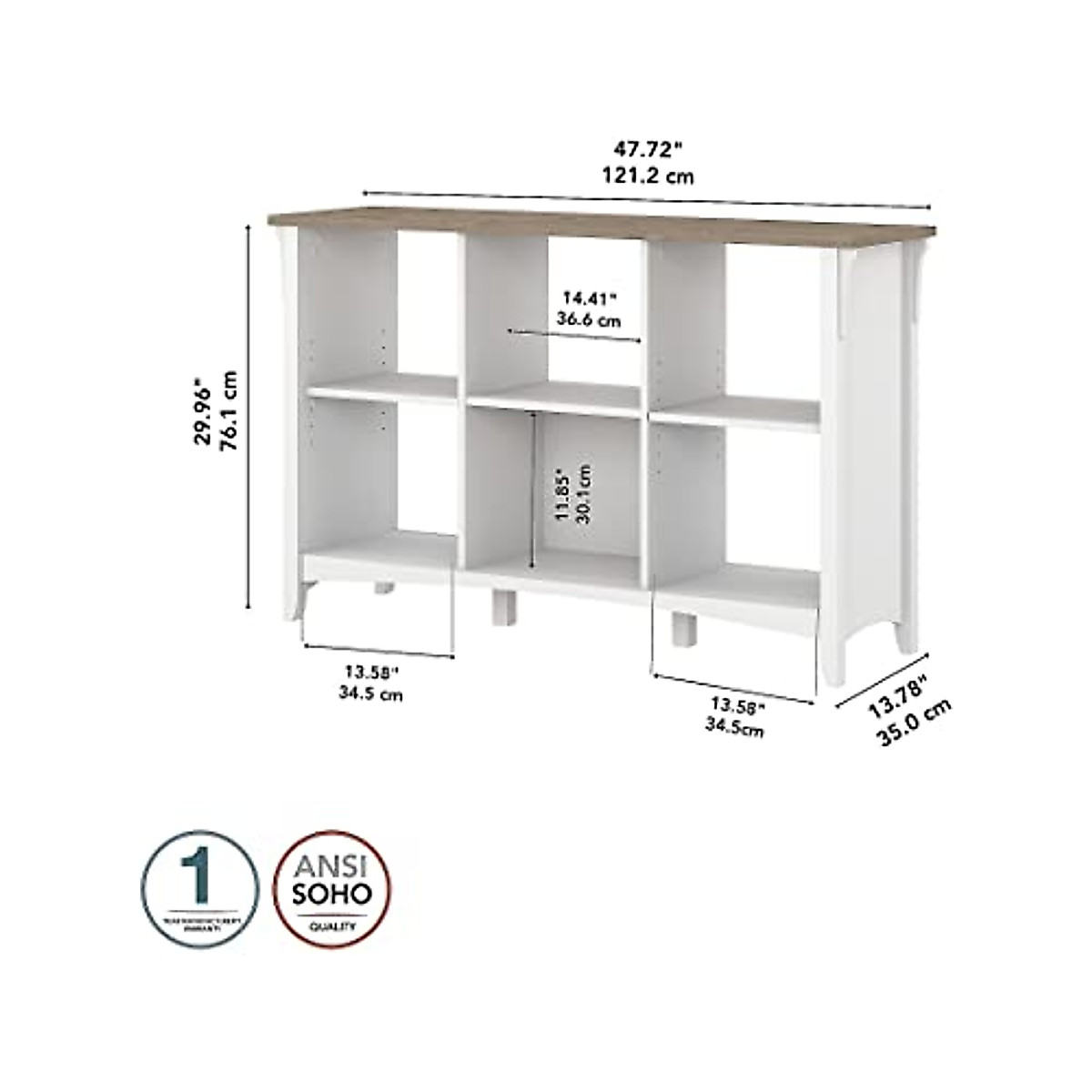 Bush Furniture Salinas 6 Cube Organizer, Pure White and Shiplap Gray