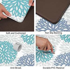 Teal Kitchen Mats Set of 2 Cushioned Anti Fatigue Kitchen Rugs Non Slip Waterproof Runner Memory Foam Kitchen Floor Mat Comfort Standing Mat for Sink,Office,Laundry
