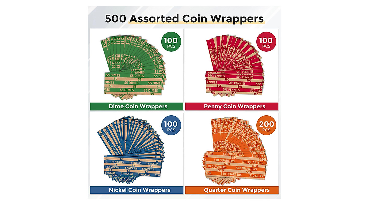 Assorted Coin Wrappers 500 Pcs for All U.S. Coins | Sumerfnt
