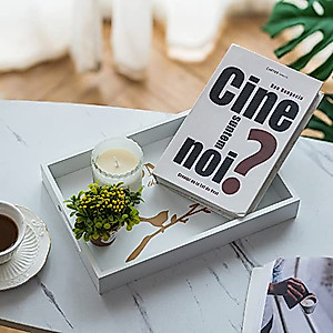 Hanobe White Decorative Coffee Tray: Coffee Table Trays for Living Room Wood Trays Home Decor Farmhouse Rectangular Serving Tray with Cutout Handles