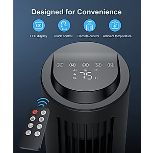 Tower Fan for Bedroom, 20ft/s Quiet Cooling Fan, 70° Oscillating Floor Fan with Remote,Led Display,3 Speed Options,4 Modes,12Timer,13“ Bladeless Portable Table Fan for Bedroom Office Home Black