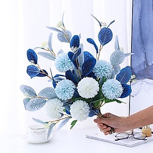 LIPKAHH Artificial Flowers,Faux Hydrangea Flower Arrangements for Home Garden Party Wedding Decoration,Table Decorations for Living Room Kitchen Dining Room Decor(Blue)
