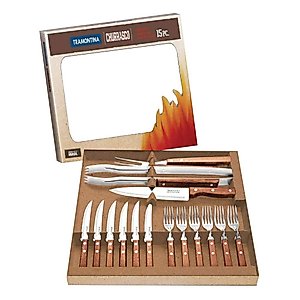 Tramontina 22399/028 Dynamic Natural Wood Barbecue Kitchen Tools 15 Piece Set Churrasco Tools Durable Stainless Steel Large Size Natural Wood Made in Brazil 22399/028