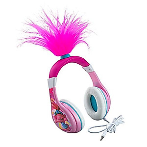 eKids Trolls World Tour Poppy Kids Headphones, Glow in The Dark, Stereo Sound, 3.5mm Jack, Wired Headphones for Kids, Tangle-Free, Volume Control, Childrens Headphones Over Ear for Travel (140)