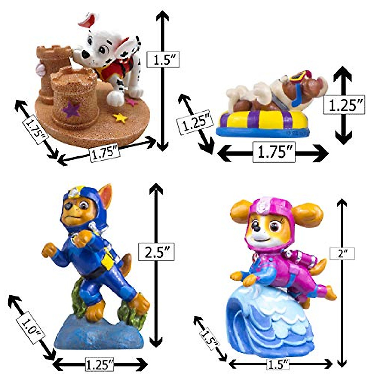Penn-Plax Paw Patrol Aquarium Ornament Bundle – Includes Chase, Marshall, Rubble, and Skye – 4 Pieces – Mini