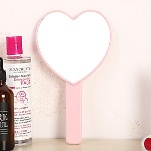 TBWHL Heart-Shaped Travel Handheld Mirror, Cosmetic Hand Mirror with Handle (Pink, 1Pack)