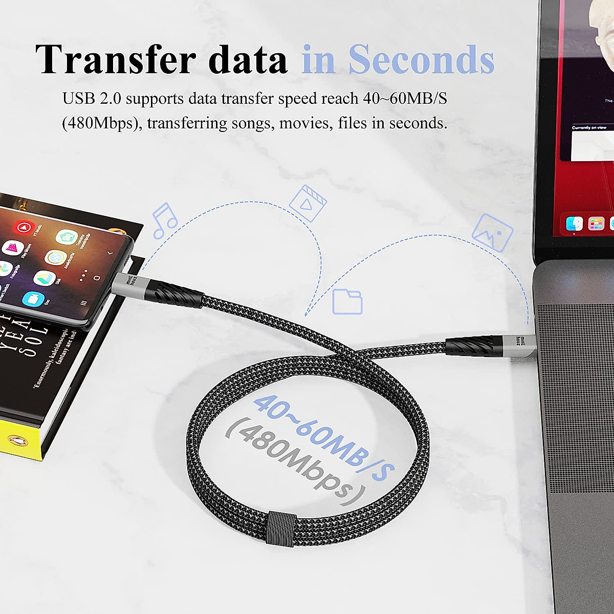 Mithhouz USB C to USB C Cable, Type C to Type C Cable 3A/60W Fast Charging Cable Compatible with Google Pixel 2/2 XL, MacBook Pro, iPad Pro, Nintendo Switch, Samsung, Nylon-Braided-Grey [1-Pack 3ft]