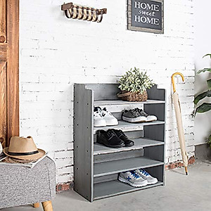 MyGift 5 Tier Rustic Gray Wood Entryway Shoe Rack Storage Shelves, Closet Organizer Shelf