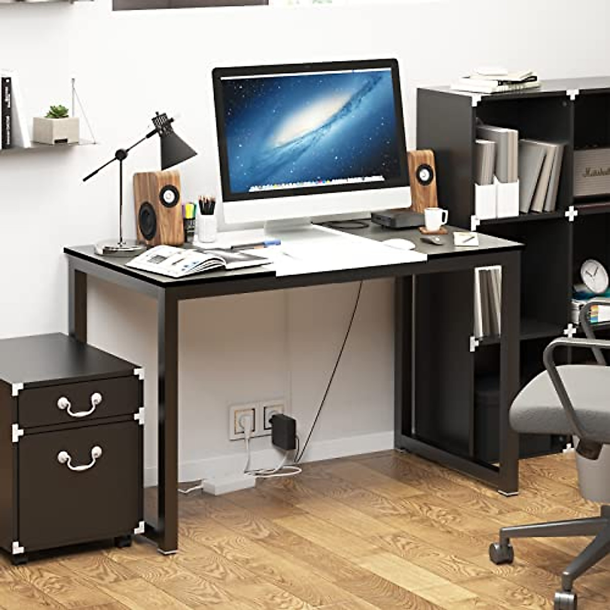 soges 47.2 Inch Computer Desk Home Office Desks Modern Laptop Table Industrial Study Writing Desk Suitable for Home Gaming Room Bedroom and Workstation, Black&White