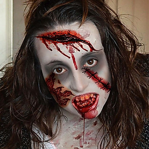 FANRUI 8 Sheets Halloween Fake Scar Tattoos For Women Men Adults Kids, Fake Wound Realistic Blood Injury Cut Scratches Stitches Temporary Tattoos Stickers Chucky Makeup Kit, Scary Face Zombie Makeup Prank Masquerade Accessories