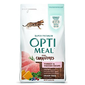 OPtimeal Grain Free Cat Food - Proudly Ukrainian - Healthy Cat Food Dry Recipe for Gut Health, Tasty Dry Cat Food with Immunity Support for Adult Cats (3.3 lbs, Turkey & Veggies)