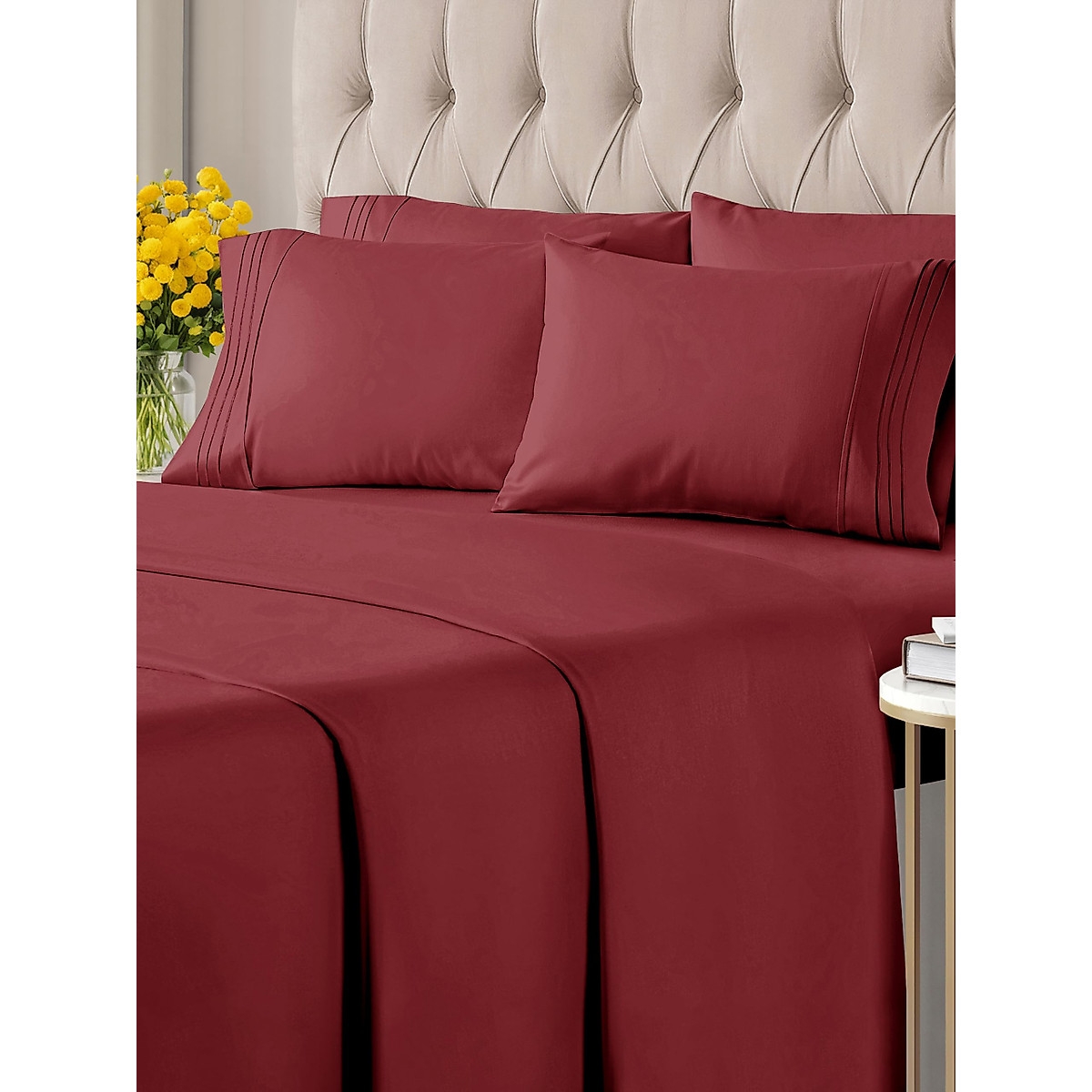 Full 6 Piece Sheet Set - Breathable & Cooling Bed Sheets - Hotel Luxury Bed Sheets for Women, Men, Kids & Teens - Comfy Bedding w/ Deep Pockets & Easy Fit - Soft & Wrinkle Free - Full Burgundy Sheets