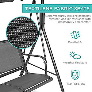 Best Choice Products 2-Seater Outdoor Adjustable Canopy Swing Glider, Patio Loveseat Bench for Deck, Porch w/Armrests, Textilene Fabric, Steel Frame - Gray
