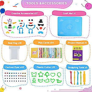 Air Dry Clay 50 Colors, Modeling Clay for Kids, DIY Model Magic Clay, Molding Clay Kit with Sculpting Tools, Non-Sticky Soft and Super Light, Arts and Crafts Gift for Boys Girls Kids.