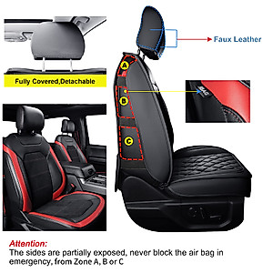 LUCKYMAN CLUB F150 Faux Leather Seat Covers S07-Q2, Fit for 2015-2024 F150 and 2017-2024 F250 F350 F450 Pickup Trucks(Front Pair,Black 2pcs)