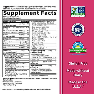 Garden of Life 22 Digestive Enzymes for Women with Bromelain, Papain, Lipase & Lactase Plus Probiotics & Vitamins B12, Biotin & Zinc – RAW Enzymes – Non-GMO, Gluten-Free, Vegetarian, 90 Capsules