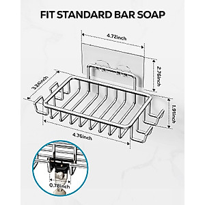 Nieifi Bar Soap Holder for Shower Wall with 4 Hooks, Stainless Steel Adhesive Soap Dish for Bathroom, Silver