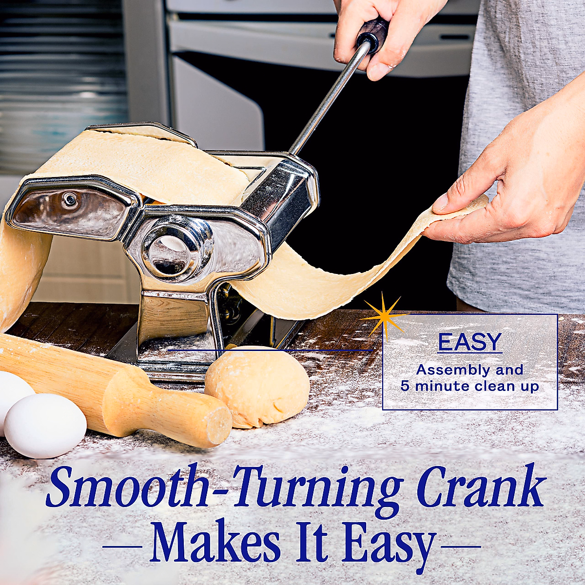 Nuvantee Pasta Maker Machine,Manual Hand Press,Adjustable Thickness Settings,Noodles Maker with Washable Aluminum Alloy Rollers and Cutter, Perfect for Spaghetti,Fettuccini, Lasagna