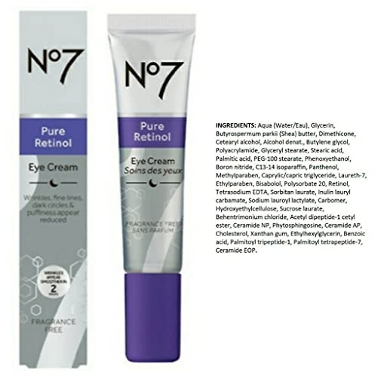 No 7 Pure Retinol Skincare Bundle - Contains Pure Retinol Night Concentrate (1 fl oz), Pure Retinol Eye Cream (1.5 oz), and Post Retinol Soother (1.69 fl oz) - No 7 Pure Retinol Beauty Set Multicolor