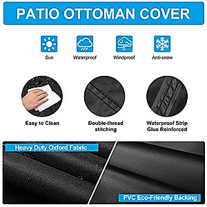 Patio Ottoman Cover Waterproof, 28.3 x 28.3 x 16.9 inch Rectangular Outdoor Side Table Cover, Durable Outdoor Furniture Cover, Black