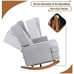KINFFICT Convertible Accent Rocking Chair, Mid Century Glider Rocker for Baby Nursery, Modern Wingback Armchair for Living Room, Bedroom, Two Types of Leg, Light Gray
