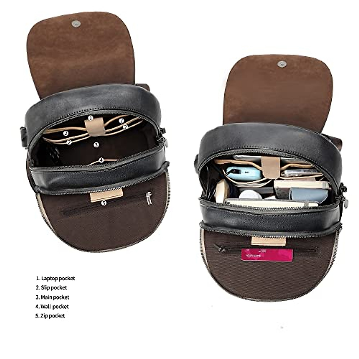 EBESA Leather Backpack for Women Organizer Retro Vegetable Tanning leather bag Vintage Embossing Totem (black)