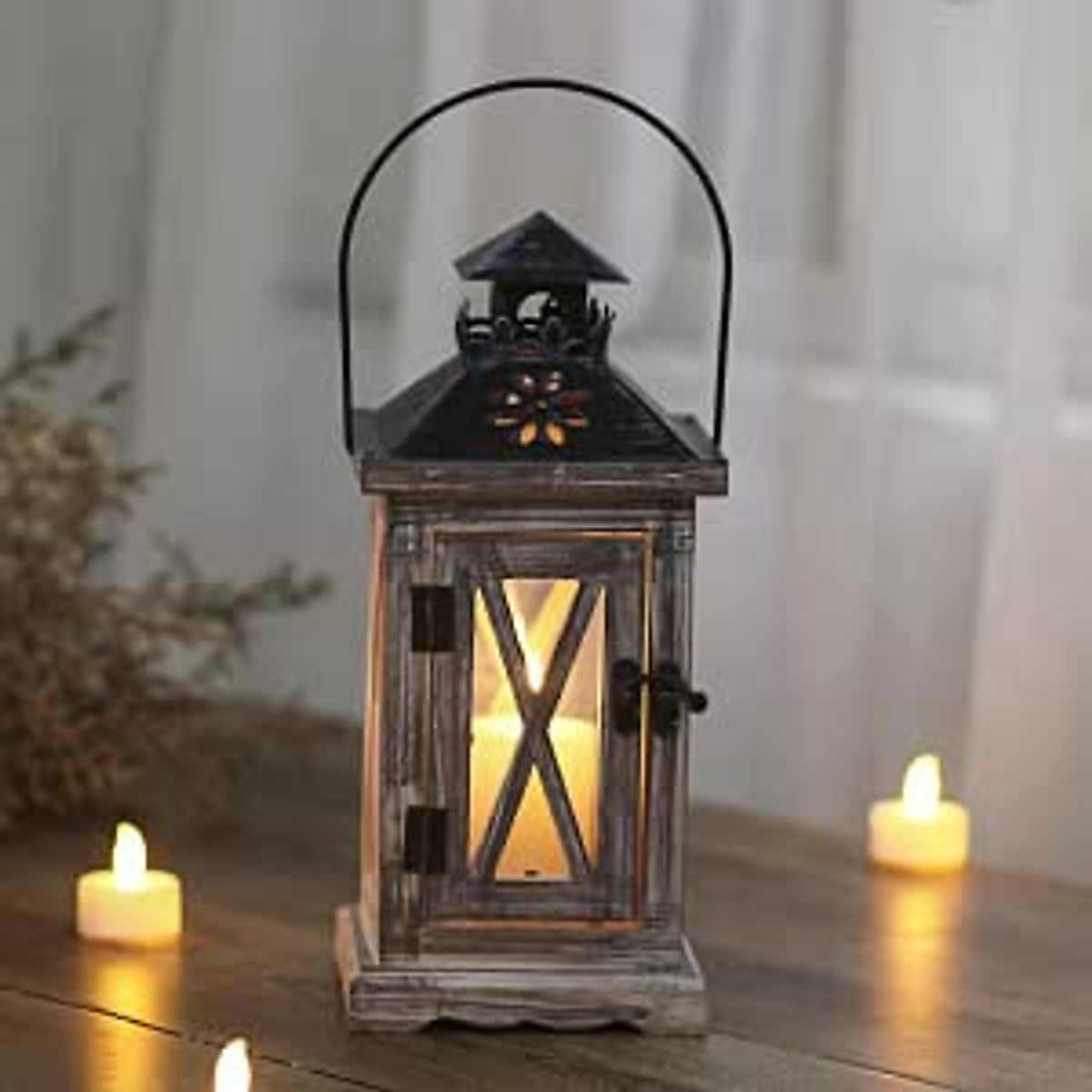 Candle Lantern Decorative Farmhouse White Lanterns Candle Holde Decor for Home Decor Front Porch