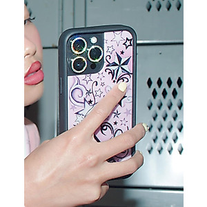 Wildflower Cases - Star Tattoo Case, Compatible with Apple iPhone 14 Pro Max | Pink, Black, Stars, Trendy, Cute, Tattoos - Protective Black Bumper, 4ft Drop Test Certified, Women Owned Small Business