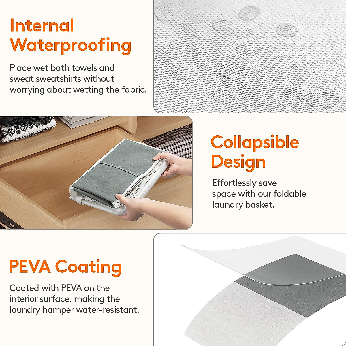 Lifewit 2 x 80L Laundry Hamper, Freestanding Laundry Basket with Handles, Waterproof Tall Collapsible Clothes Hamper for Laundry Dorm Bedroom Bathroom, Dark-Light