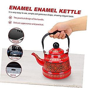 Alipis Pot Infuser Farmhouse Floral Whistle Cast Household Stove Classic Retro Camping Boiling Style for Enameled Antique Teaware Fu Red Kettle Kung Ceramic Stovetop Tea Heating L