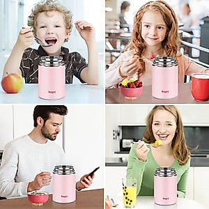 Avovy Thermos for Hot Food - 22 Oz Insulated Food Jar, Insulated Lunch Container with Bowl, Foldable Spoon& Fork, Powerful Insulated Food Thermos for School Office Camping Travel (Pink)