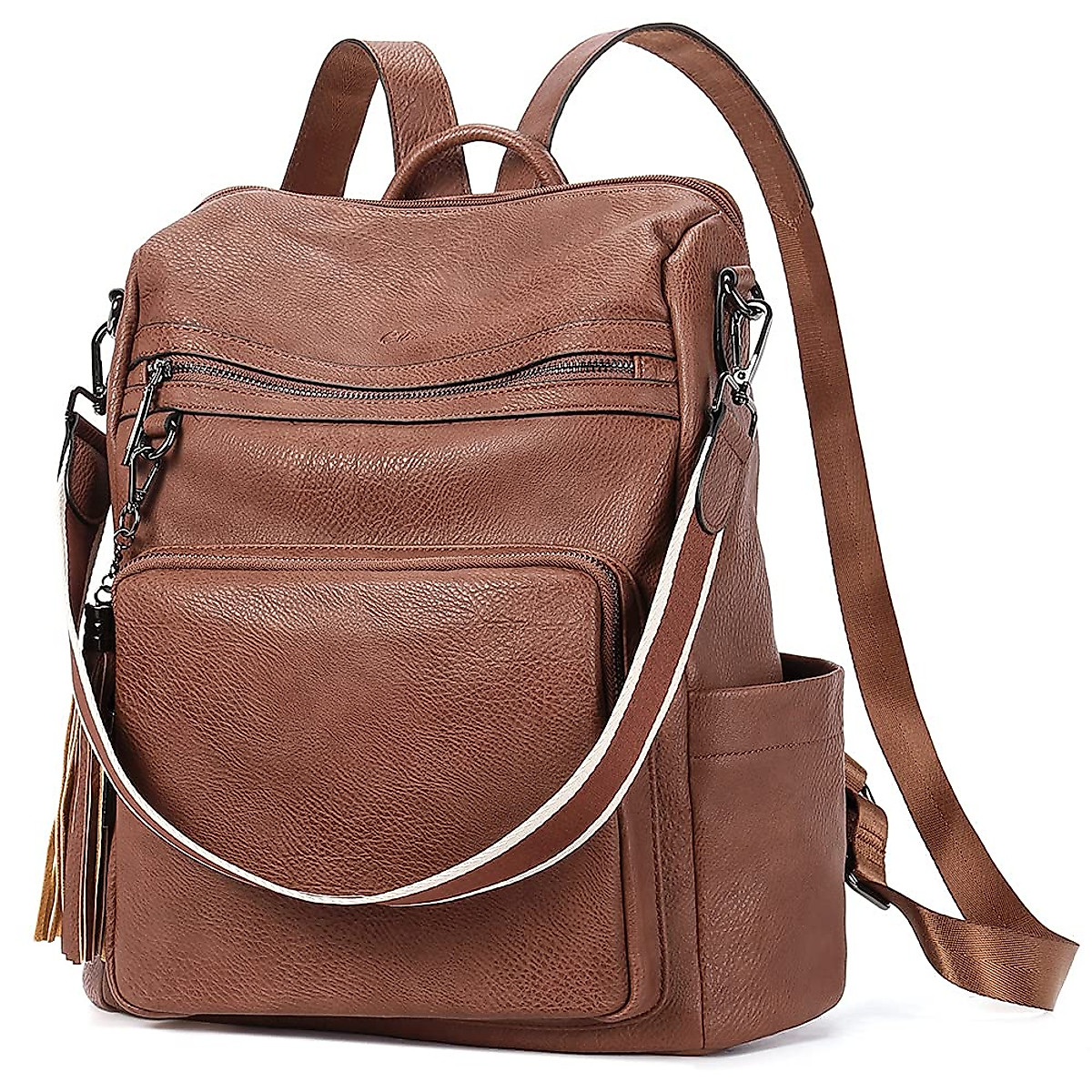 CLUCI Backpack Purse for Women Fashion Crossbody Bags Purses for Women, Leather Messenger Tassel Bag, Medium Travel Handbags Multiple Pockets, Fall Vintage Shoulder Bags Brown