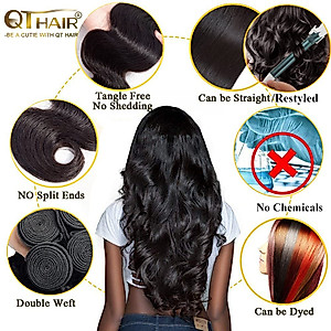 QTHAIR Brazilian Virgin Hair 16A Grade Body Wave Bundles 100% Unprocessed Virgin Brazilian Body Wavy Human Hair Bundles 20" 18" 16" 300g Brazilian Body Wave Human Hair Extensions