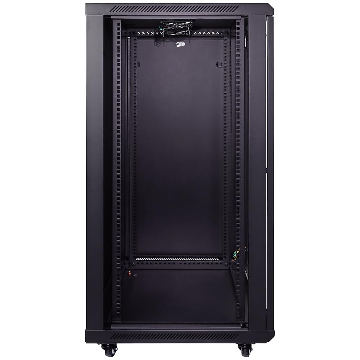 NavePoint 22U Server Cabinet Wall Mount Rack Enclosure with Caster Wheels, 2 Fans, Locking Glass Door, Removable Side Panels – 22U Network Cabinet 23.6” Deep, 19” Server Rack for A/V Equipment