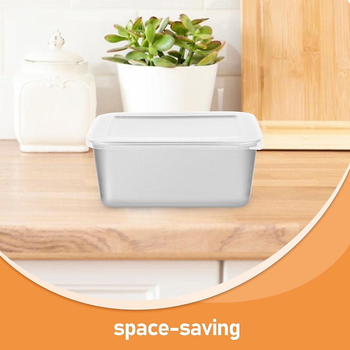 BESTonZON 4pack Stainless Steel Square Boxes, Stainless Steel Food Storage Box Container with Leak Plastic Lid, Food Storage Containers for Fruit Vegetables Snack Food, Dishwasher Safe