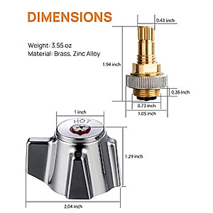 Sepaitek Faucet Handle Kit, Commercial Faucets Parts Replacement Handle, Red Hot Metal Knob Handle with Brass Stem