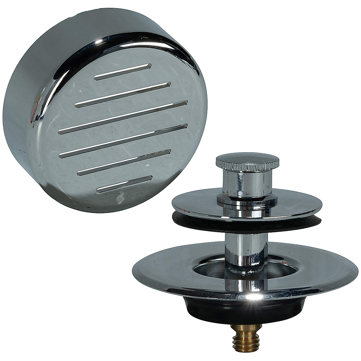 AB&A 60170 Tub Drain Trim Kit with Push eN Lift Stopper, Classic High-Capacity Overflow Plate, and Press-In Strainer Cover, Chrome