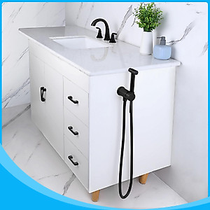 KWOCI Matte Black Handheld Bidet Sprayer for Toilet Warm Water Mounted on the Bathroom Vanity，Stainless Steel Hot and Cold Bidet Sprayer with Brass Mixing Valve for Feminine Hygiene、 Pet shower