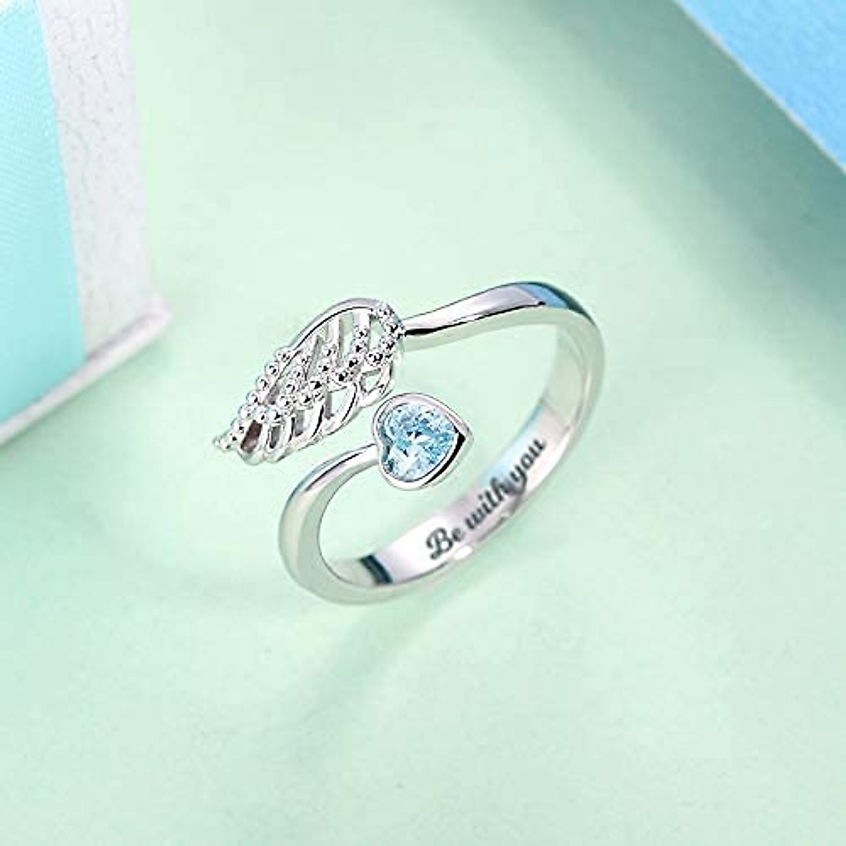 925 Sterling Silver Angel Wing Cz Ring for Her Wedding Ring Ring Engagement Ring 925 Sterling Silver Personalized Forever By My Side Angel Wing Ring Personalized Silver Ring-Adjustable Ring, A Unique Gift for Her