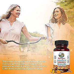 MaryRuth Organics Probiotic Turmeric + Extra GI Support | 62 Billion CFU | Organic Ingredients Turmeric Complex with Probiotics | Turmeric Curcumin Capsules for Digestion | Vegan | 60 Count