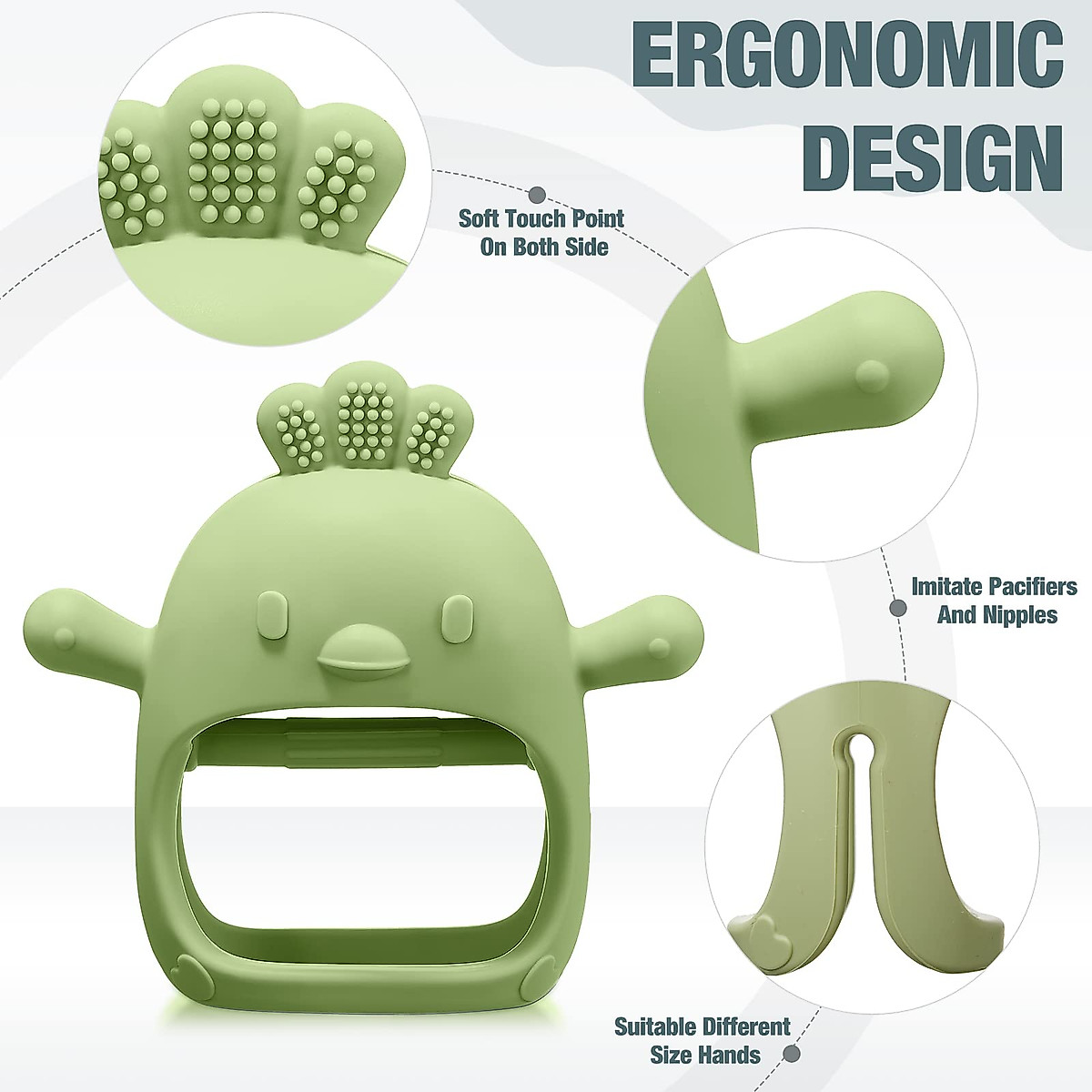 3 Pack Baby Teether Teething Toys for Babies 0-6 Months Baby Teething Toy Silicone Anti Dropping Infant Hand Teether Pacifiers Wrist Hand Chew Toys for Sucking Needs (Blue, Green, Flesh Pink, Chick)