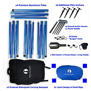 Red Suricata Premium Multi-Terrain Beach Tent & Beach Canopy in Backpack, UPF50 Sun Beach Shade, Pop Up Camping & Picnic Sunshade with 4 Poles, 4 Pole Anchors & 4 Tent Screws, Sun Shelter (Lrg Blue)